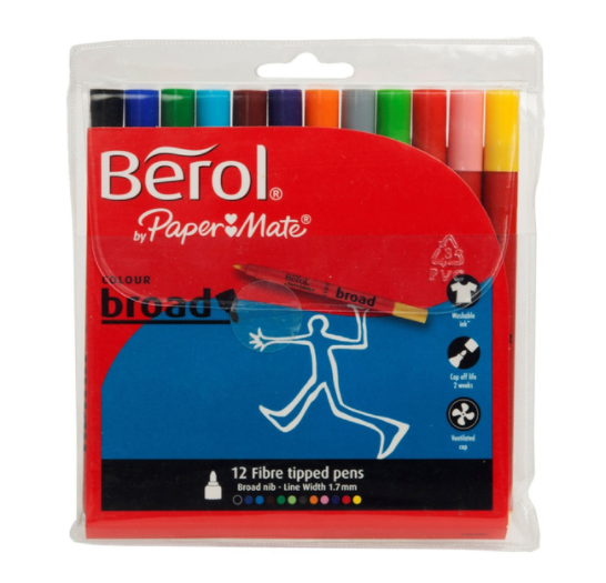 Berol 12 Fibre Tipped Colour Pens Broad – ARTSCAPE